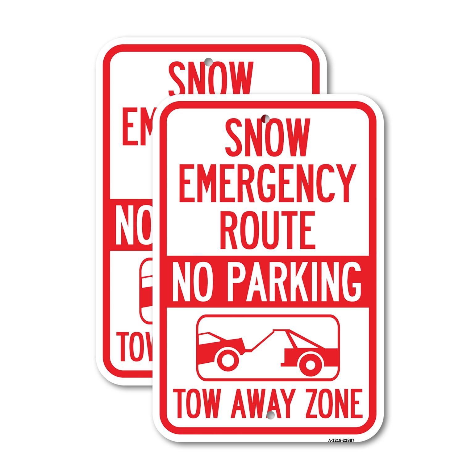 (2 Pack) Snow Emergency Route Tow Away Zone with Graphic | 12" X 18 ...