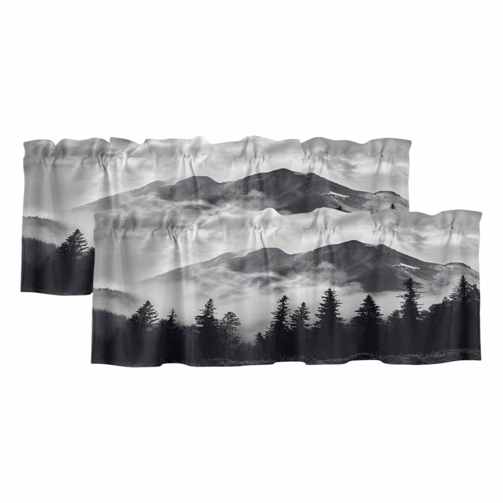 2 Pack Snow Mountain Valance for Window Nature Scenery Black Forest ...