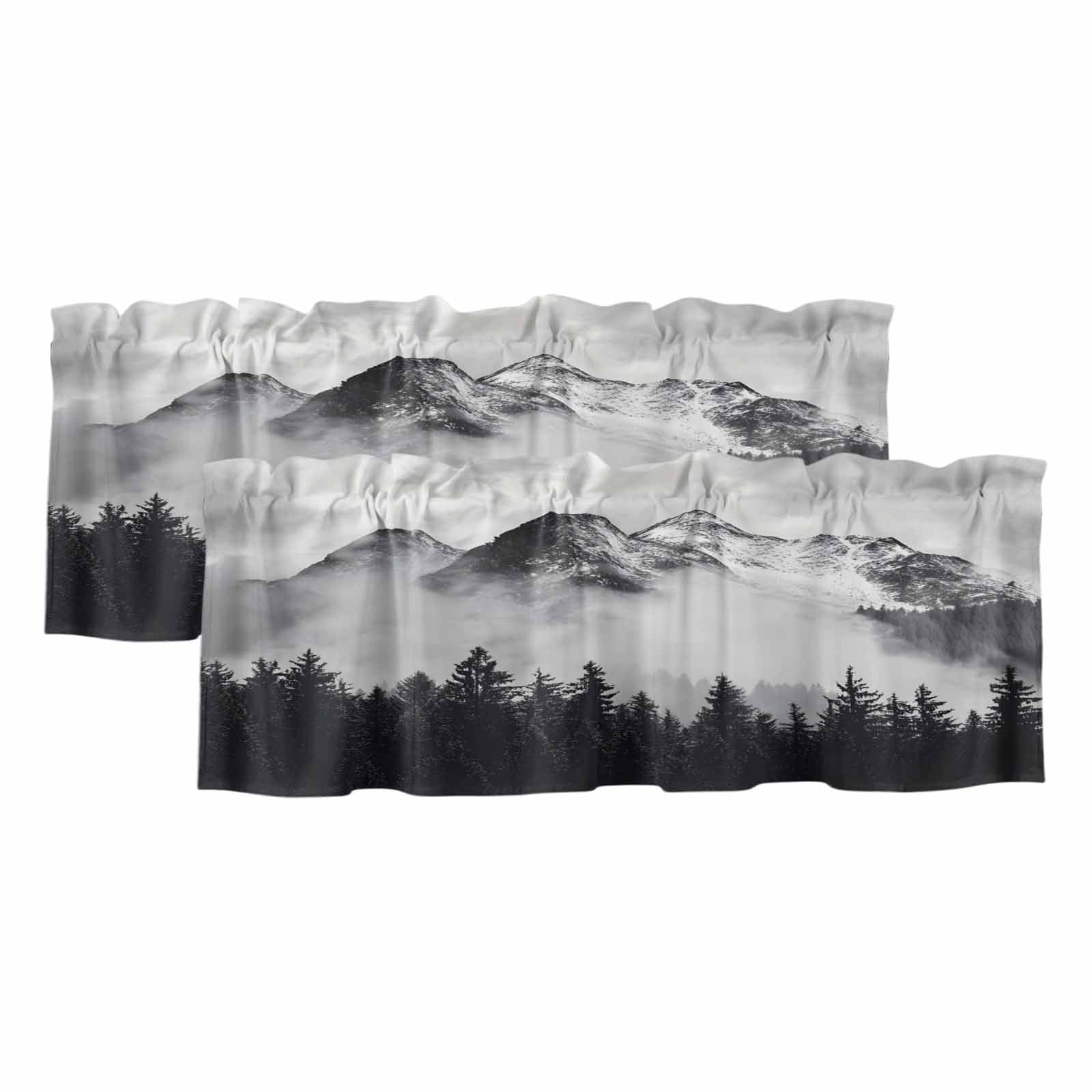 2 Pack Snow Mountain Valance for Window Nature Scenery Black Forest ...