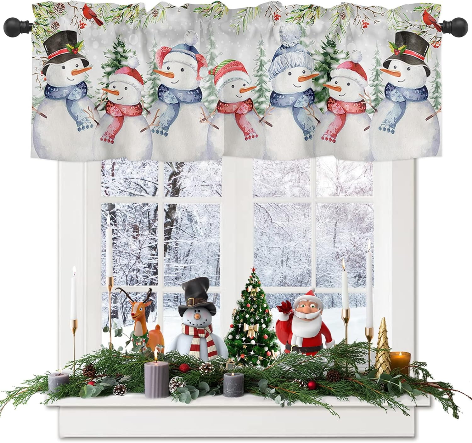 2 Pack Snowman Curtains Valance for Bedroom Living Room, Christmas Tree ...