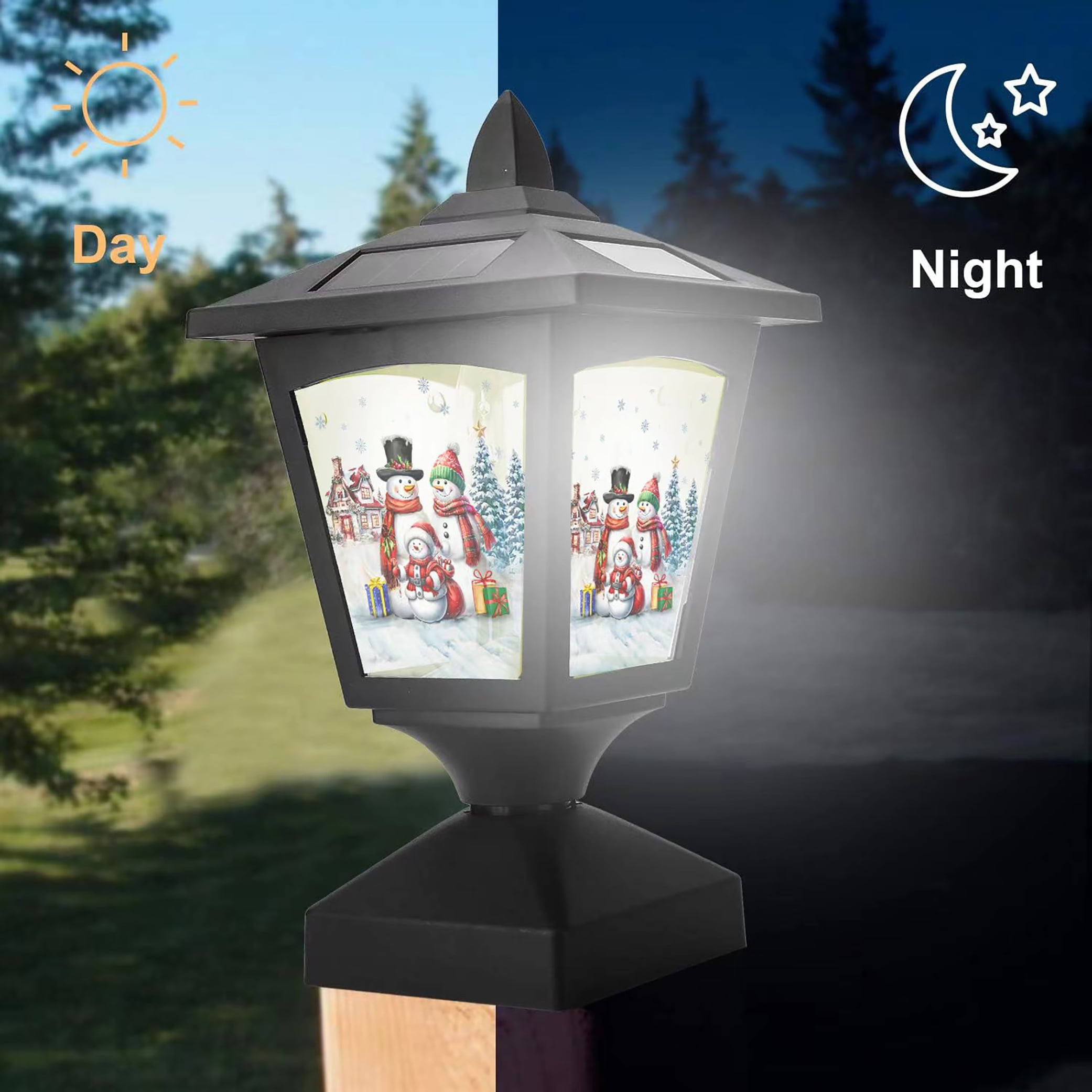 2-Pack Snowman Solar Post & Fence Cap Lights – Christmas Decor, Auto ...