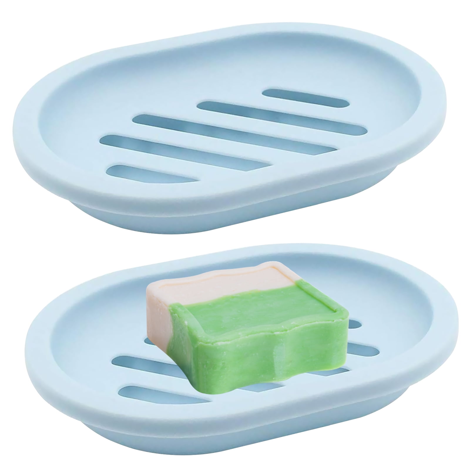 2-Pack Soap Dish with Grid Design Storage, Soap Saver, Plastic Drain ...