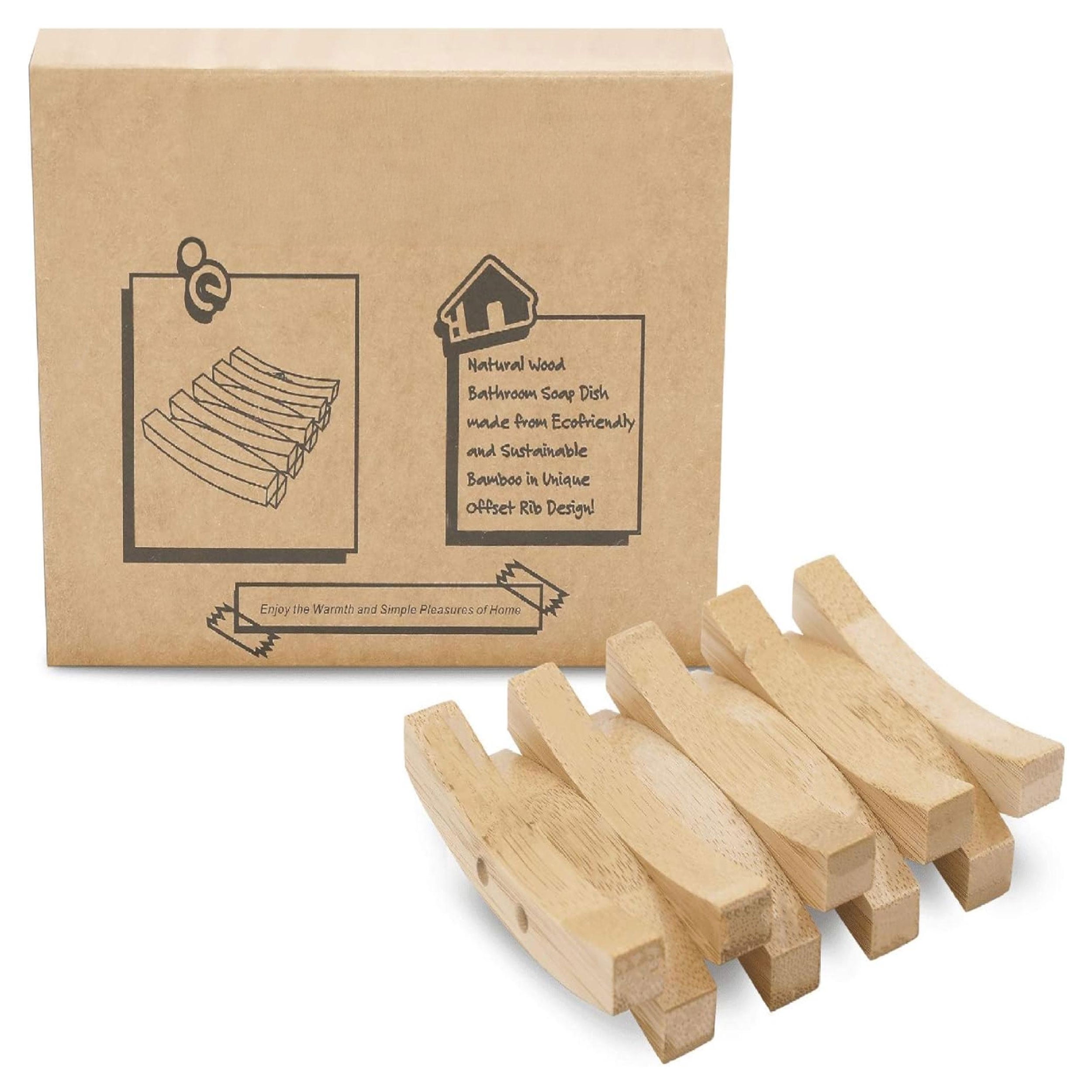 2 Pack of Soap Dishes for Bathroom | Rustic Cross-Rib Bamboo Soap Dish ...