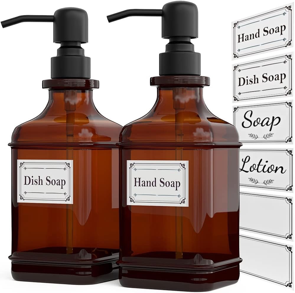 2 Pack Soap Dispenser, 18 Oz Antique Design Thick Glass Hand Dispensers ...