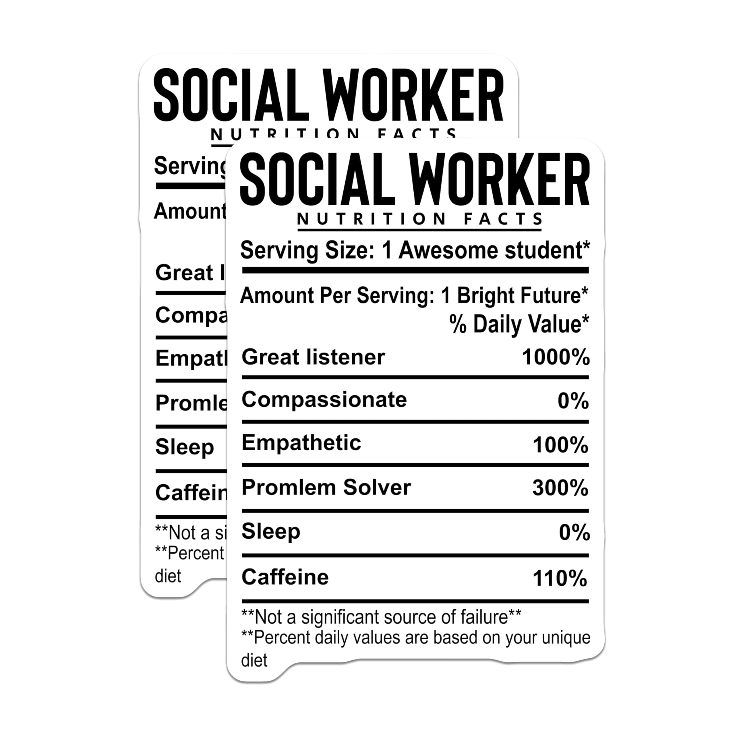 (2 Pack) Social Worker Stickers - Nutrition Facts Label - Empathy ...