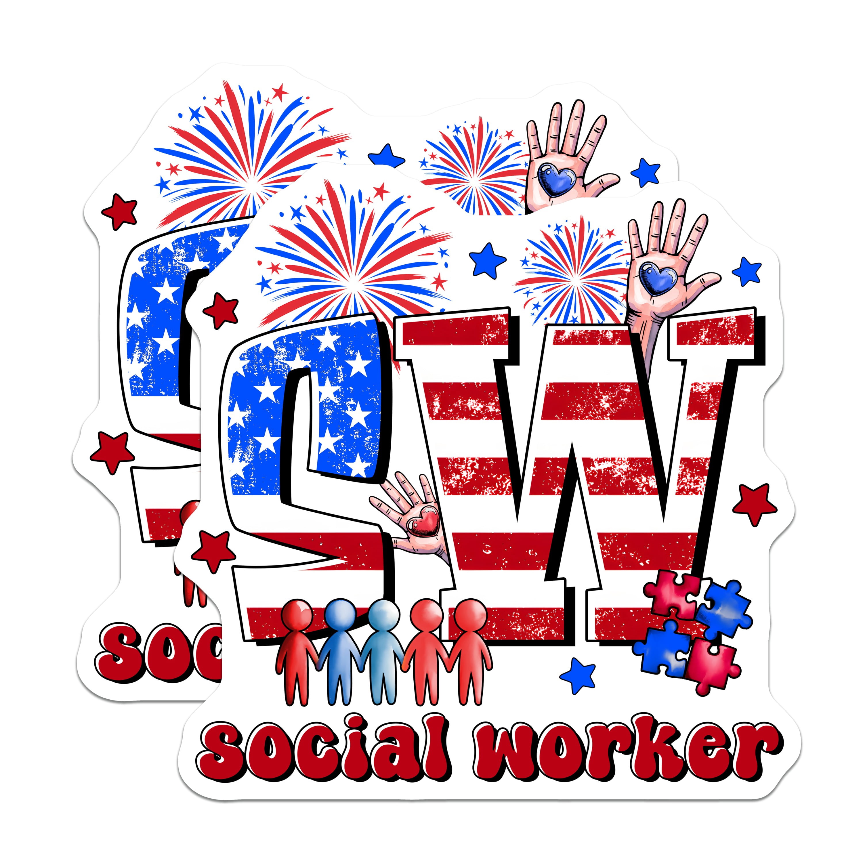 (2 Pack) Social Worker Stickers - Patriotic American Flag SW Decal ...