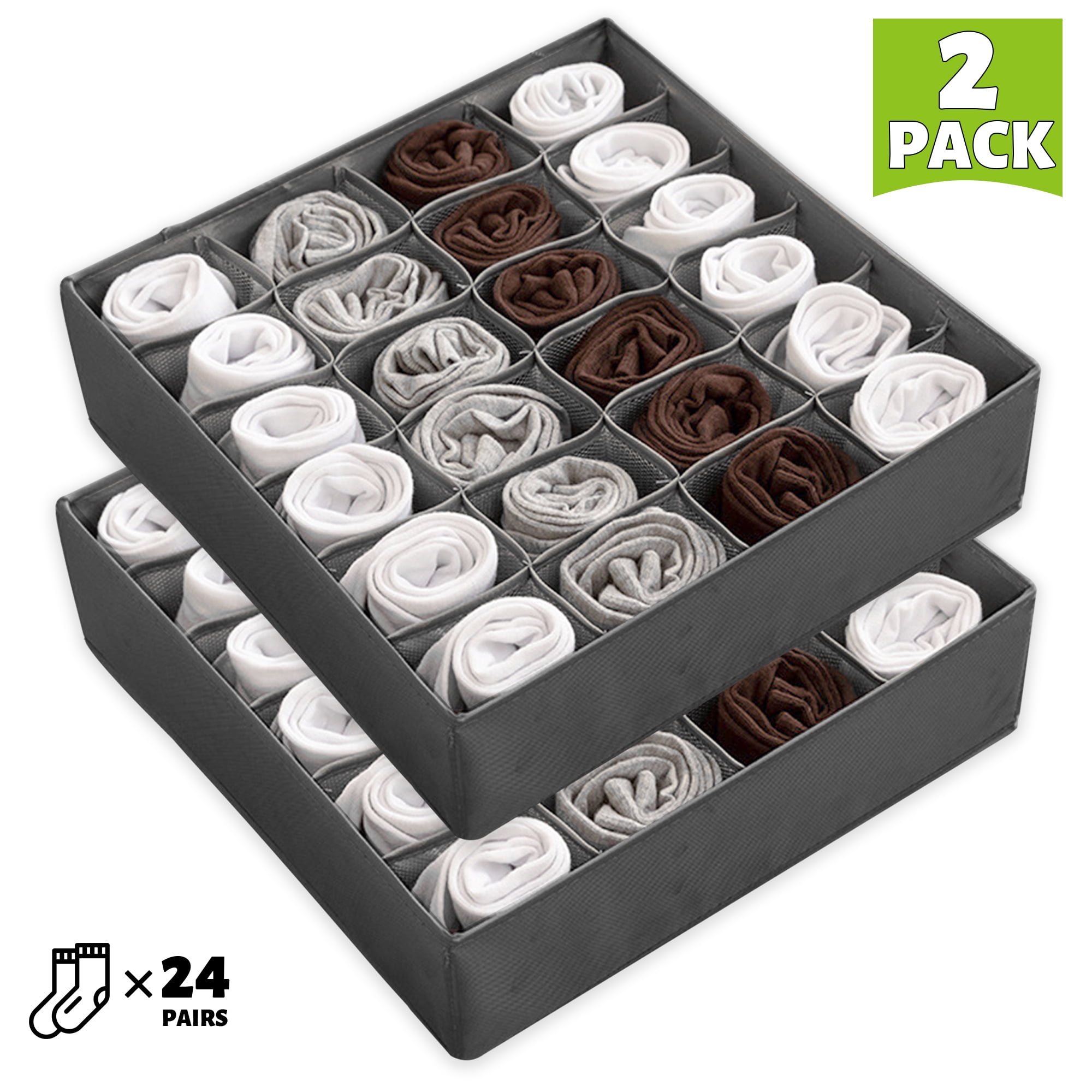 2 Pack Sock Underwear Organizer Dividers, 48 Cell Drawer Organizers ...