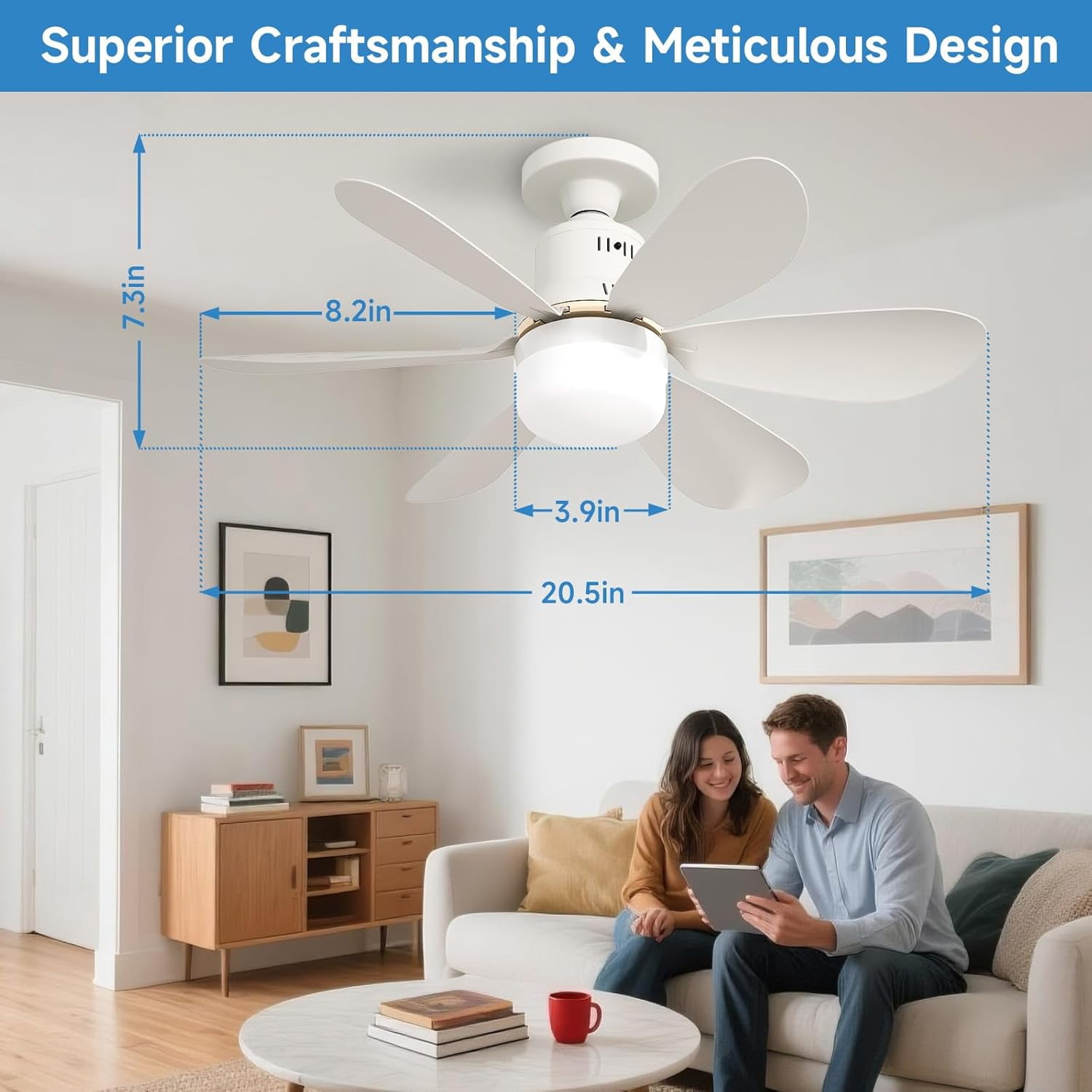 2 Pack Socket Fan Light with Remote - 20'' Small Ceiling Fans with ...