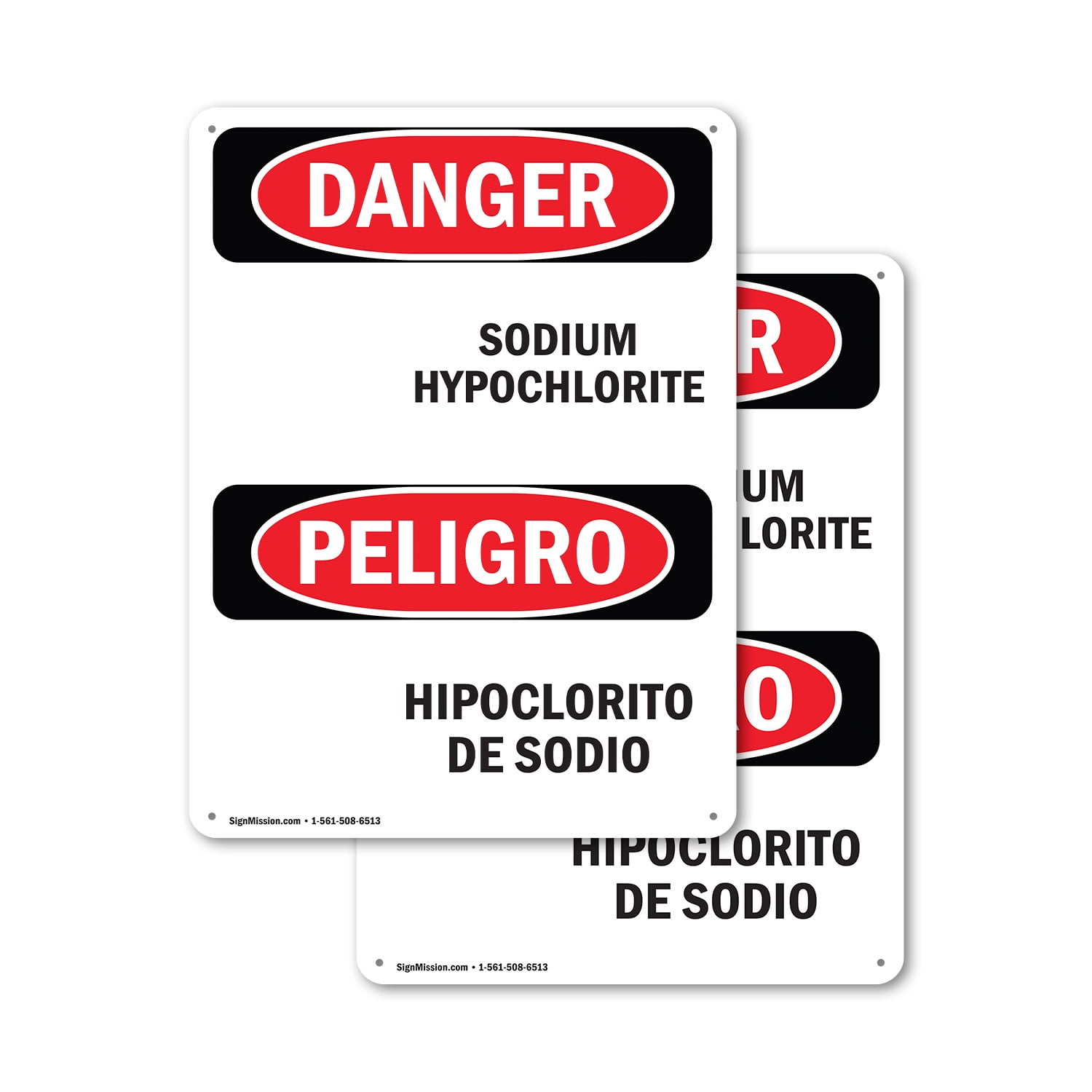 (2 Pack) Sodium Hypochlorite-Hipoclorito De Sodio OSHA Danger Sign 7 ...