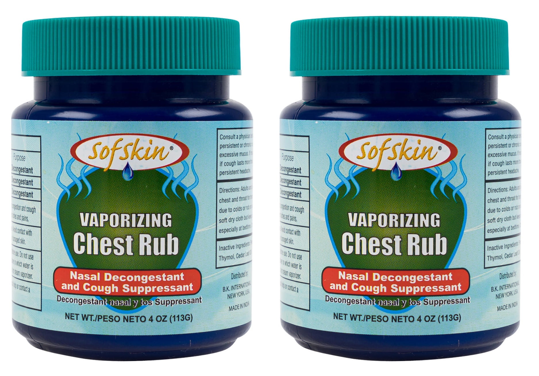 2 Pack Sofskin Vaporizing Chest Rub 4 Ounce Ointment - Walmart.com