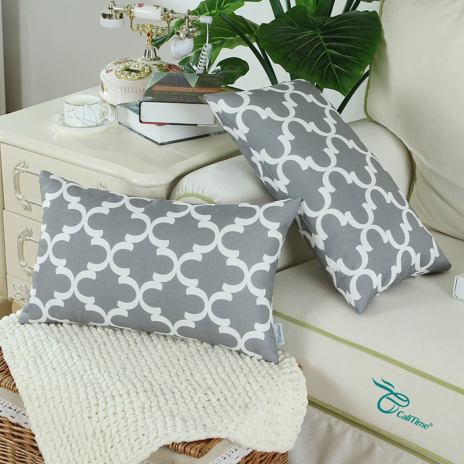 2 Pack Soft Canvas Pillow Covers for Sofa Home Decor Modern Four Leaf ...