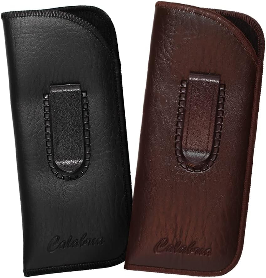 2 Pack Soft Slip-In Eyeglass Case Pocket Clip PU Leather Black/Brown ...