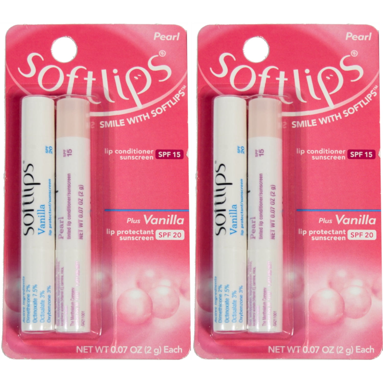 2 Pack Softlips Lip Sunscreen Pearl SPF 15 Plus Vanilla SPF 20, 0.7 ...