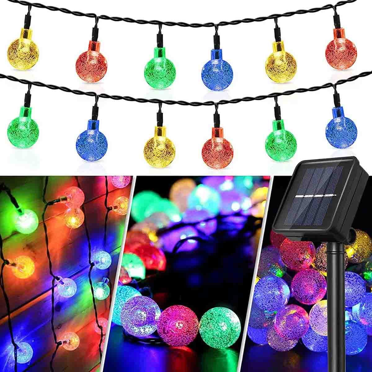 2 Pack Solar 50 LED Crystal Ball String Light 7M Waterproof Fairy ...