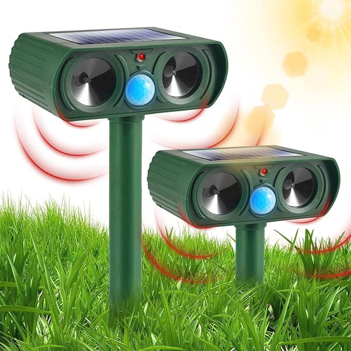 2 Pack Solar Animal Repeller Ultrasonic Animal Repellent Deer Repellent ...