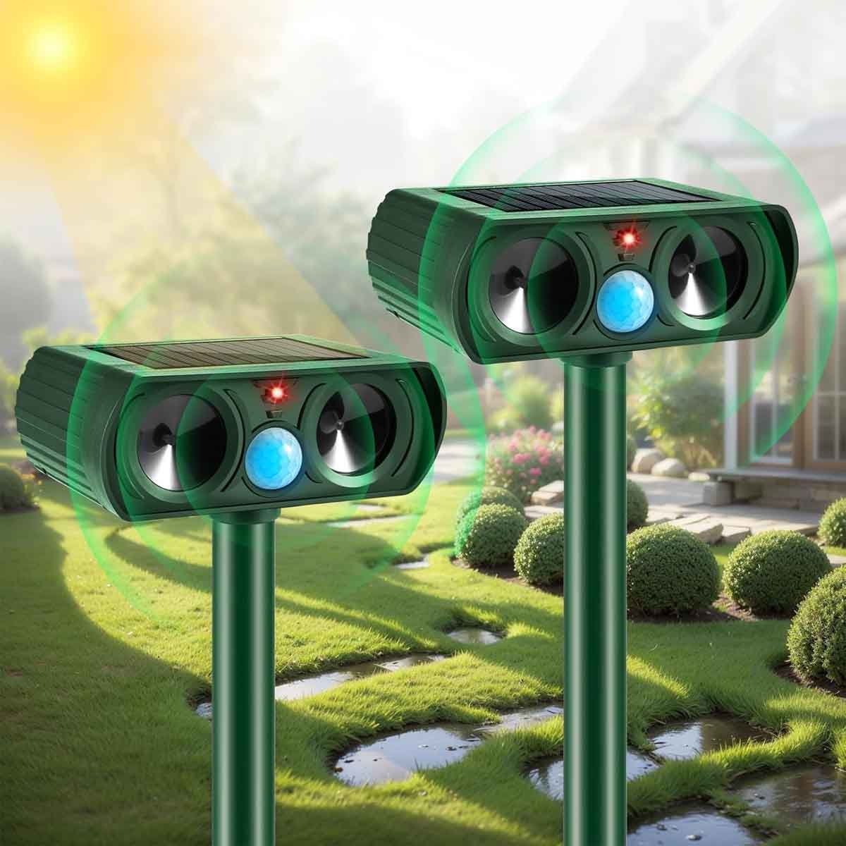 2 Pack Solar Animal Repeller Ultrasonic Cat Repellent Outdoor to Repel ...