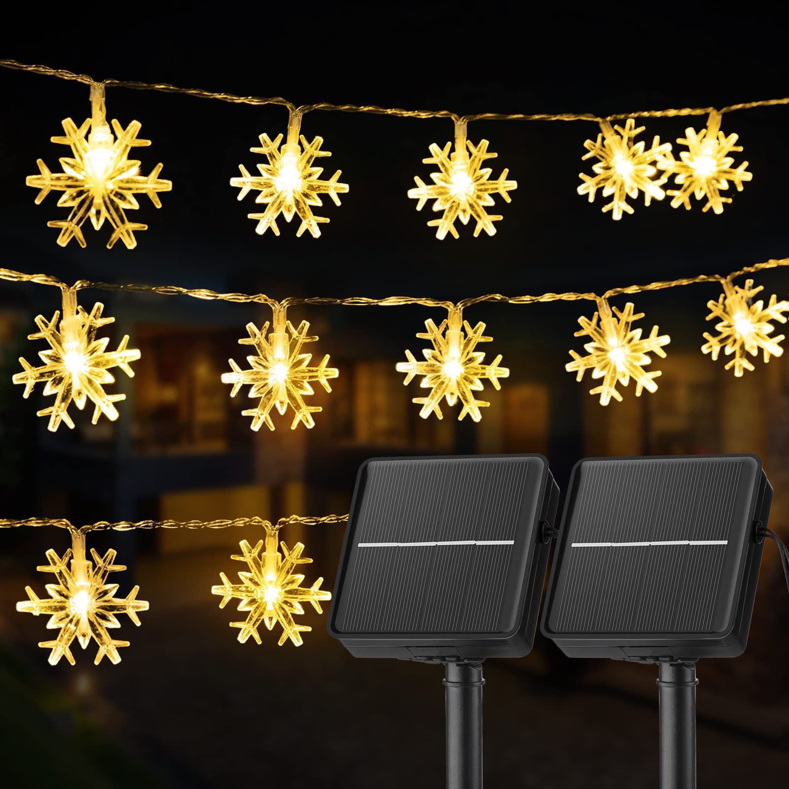 2-Pack Solar Christmas Snowflake String Lights 100 LED 39FT Outdoor ...