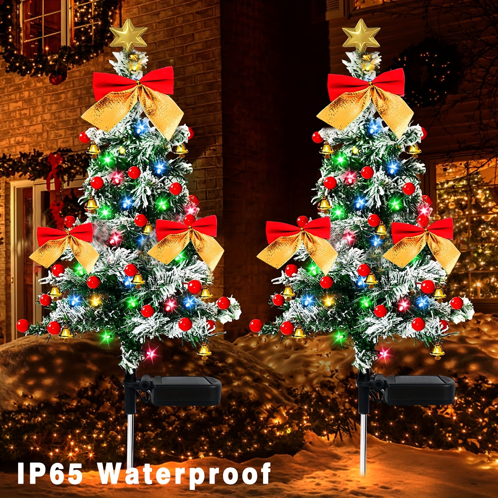 2-Pack Solar Christmas Tree Stake Lights - 40 LED Outdoor Garden Lights ...