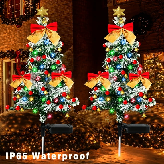 2-Pack Solar Christmas Tree Stake Lights - 40 LED Outdoor Garden Lights ...
