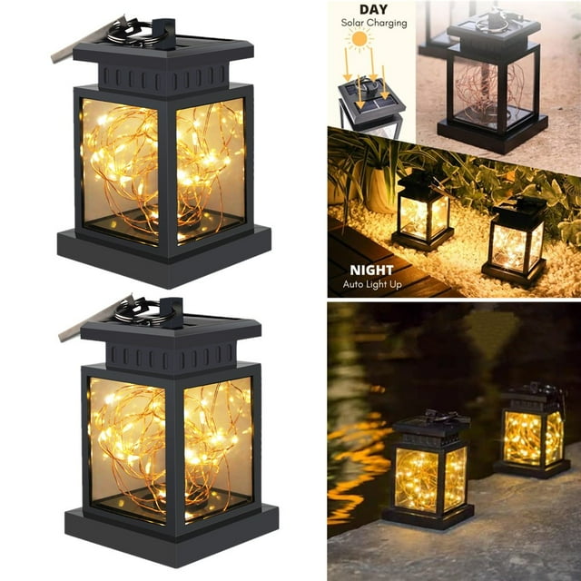 2 Pack Solar Copper wire lamp Lanterns Outdoor Hanging Upgraded ...