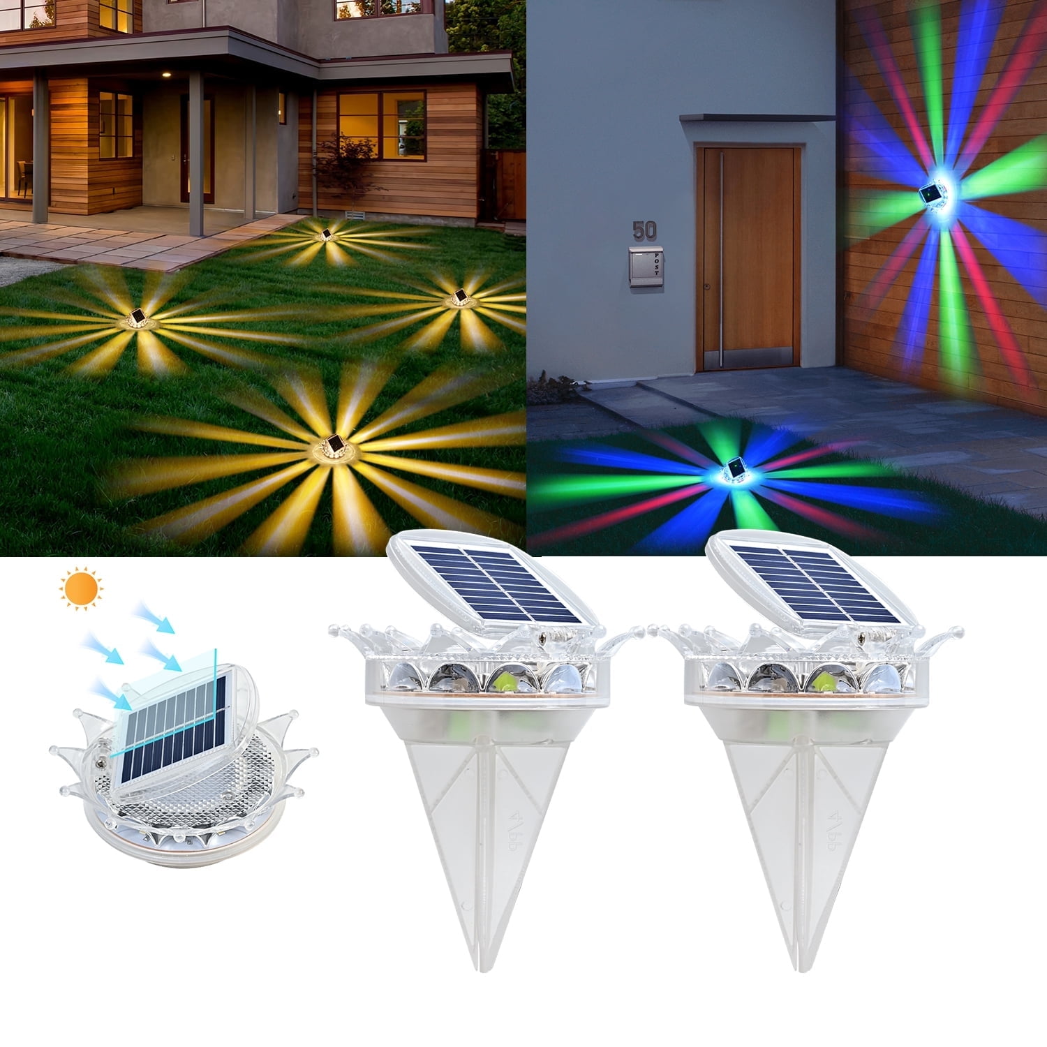 2 Pack Solar Disk Light LED RGB In-ground Pathway Light Dusk-to-Dawn ...