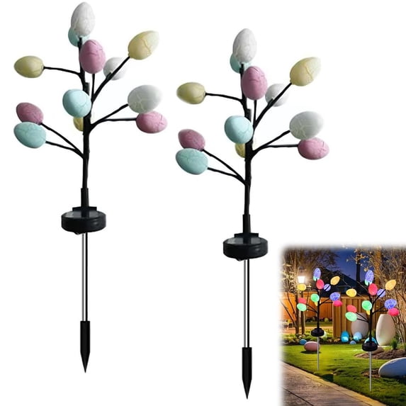 2 Pack Solar Easter Egg Stake Lights,24 LED Waterproof Swaying Firefly ...