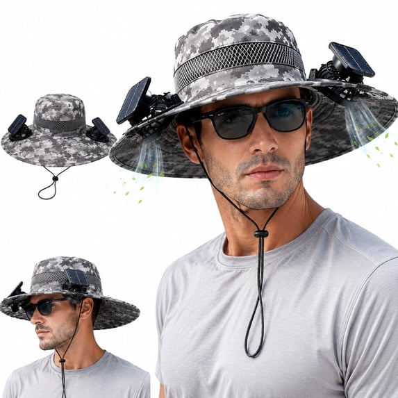 2 Pack Solar Fan Hat, Wide Brim Sun Hat for Men and Women, UPF 50 ...