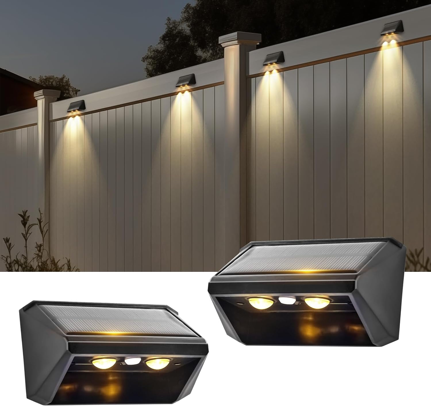 2 Pack Solar Fence Lights, Lens LED Fence Lights Solar Power, Solar ...
