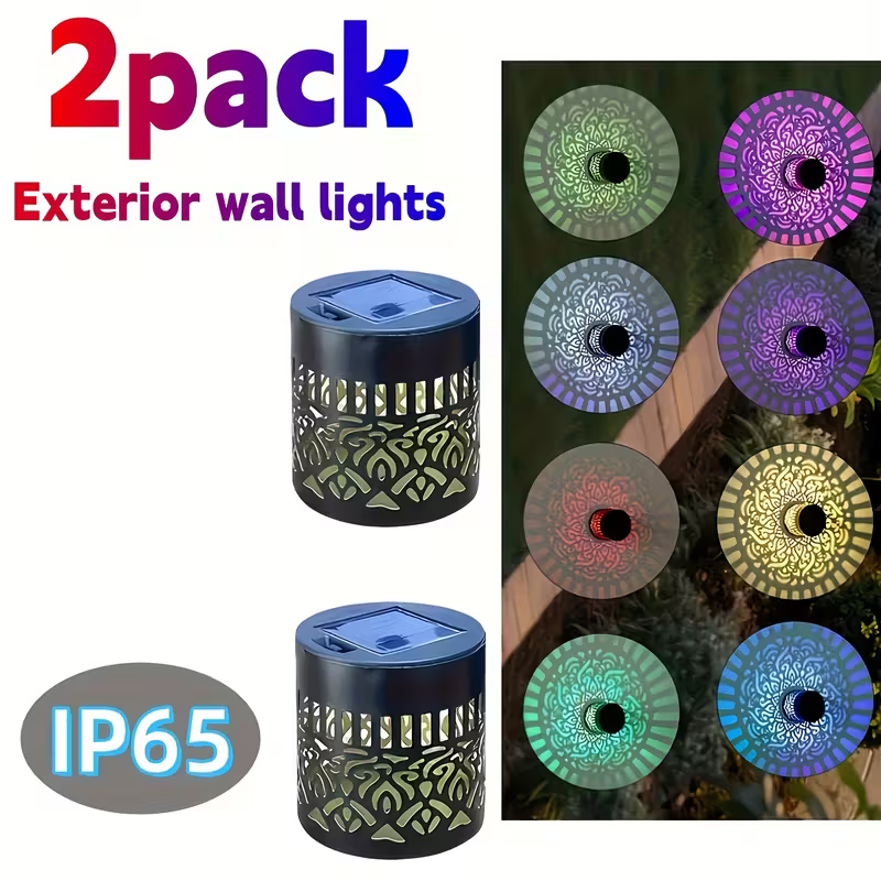 2 Pack Solar Fence Lights Waterproof Color Changing LED Outdoor Wall ...