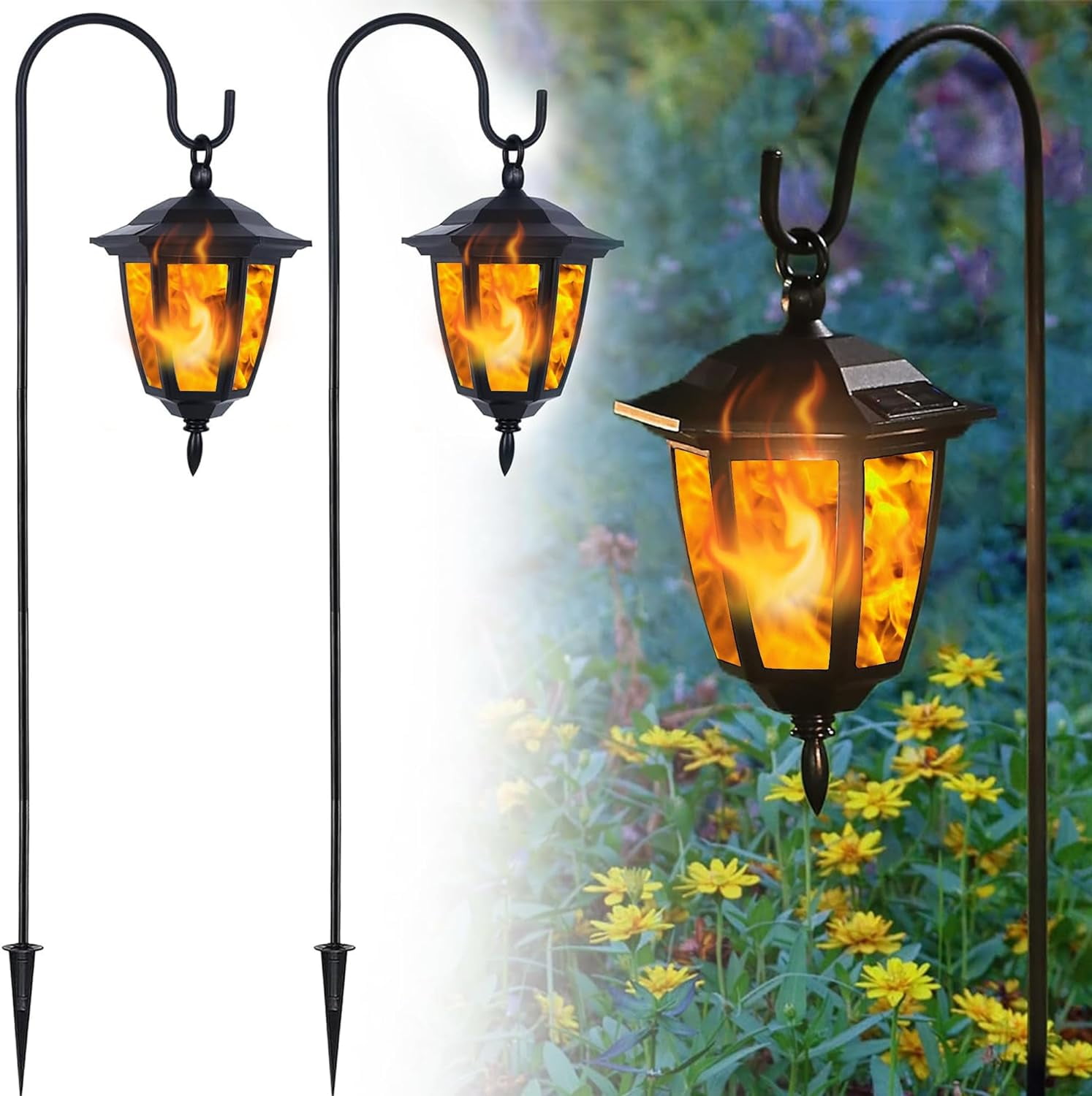 2 Pack Solar Flame Hanging Lights Outdoor, Halloween Solar Flickering ...
