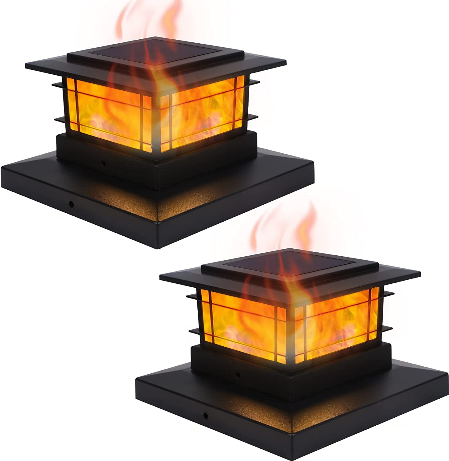 2 Pack Solar Flame Post Lights Outdoor, Solar Powered Fence Post Cap ...