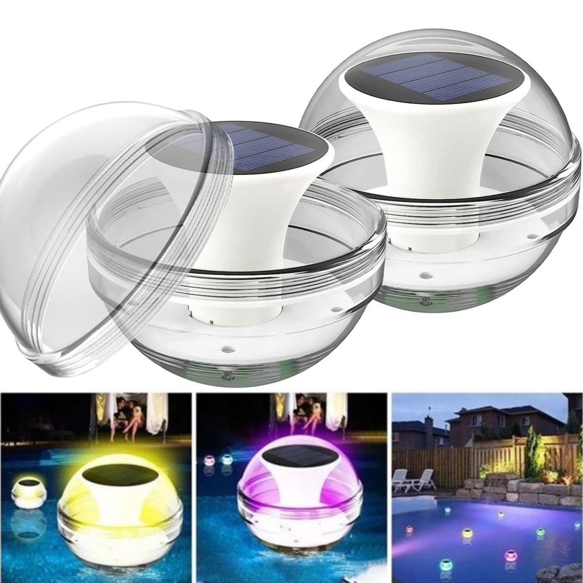 2 Pack Solar Floating Pool Ball Lights, RGB Color Auto Changing ...