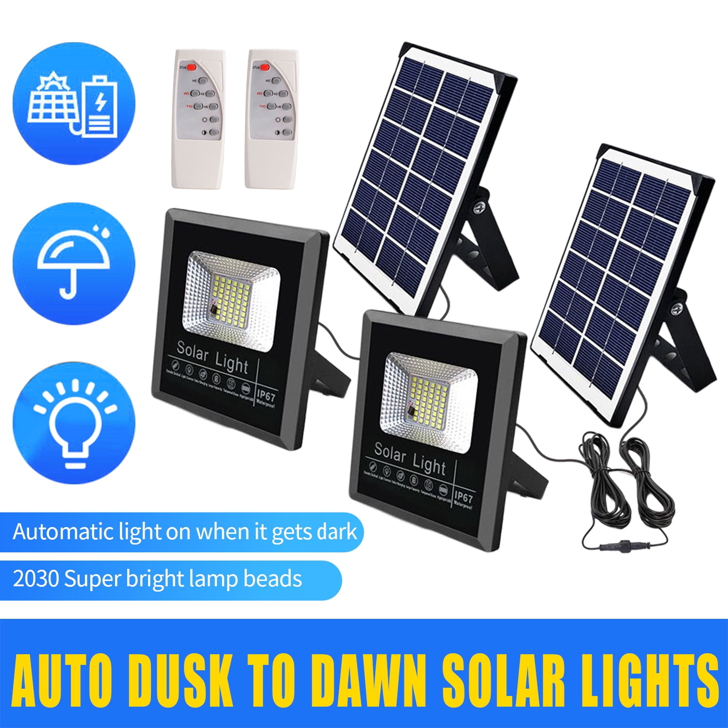 2 Pack Solar Powered LED Flood Lights, 3500LM Auto Dusk to Dawn ...