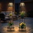 2 Pack Solar Floor Lamp with 2 Tier Plant Stand and Waterproof LED ...