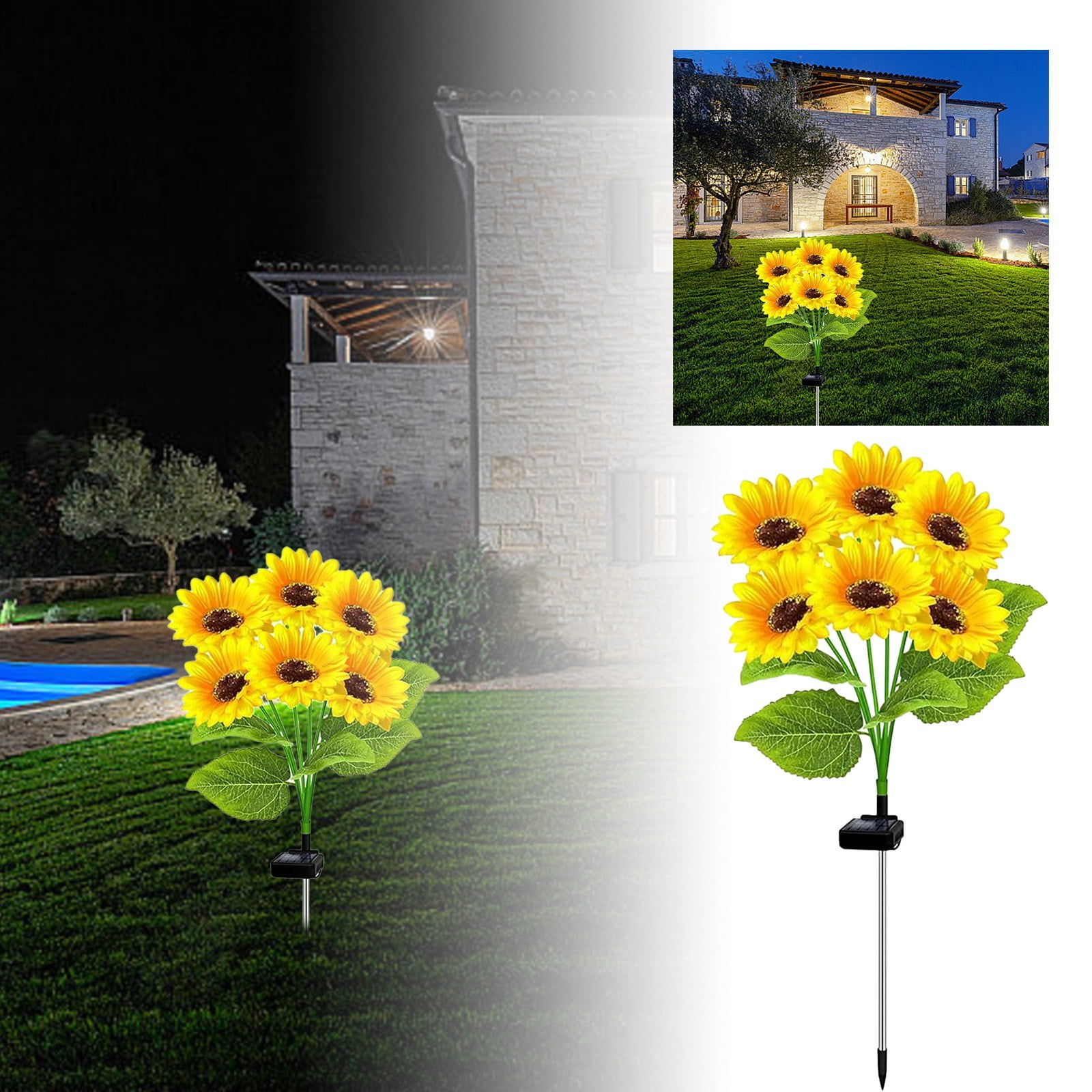 2 Pack Solar Flower Lights Outdoor - Waterproof LED Garden Lights with ...