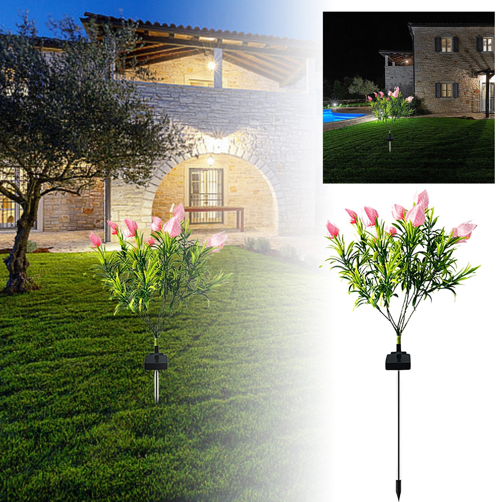 2 Pack Solar Flower Lights Outdoor - Waterproof LED Garden Lights with ...