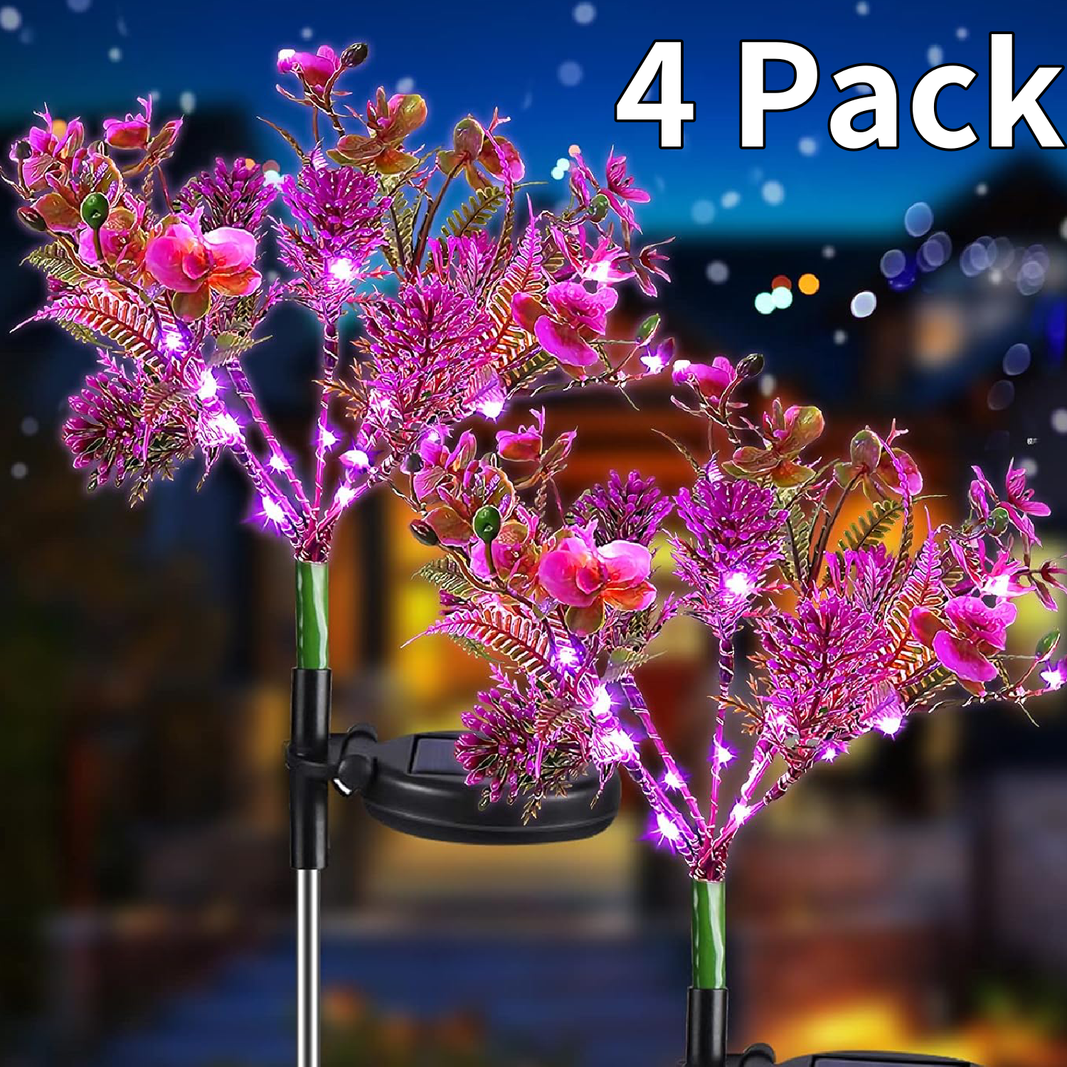 4 Pack Solar Garden Flowers,Purple Light LED Solar Flowers,Waterproof ...