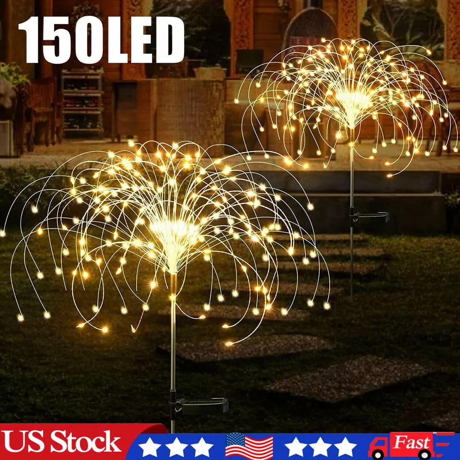 2 Pack Solar Garden Lights, Firework Lights, Decorative, 8 Lighting Modes 150 LED Twinkling ...