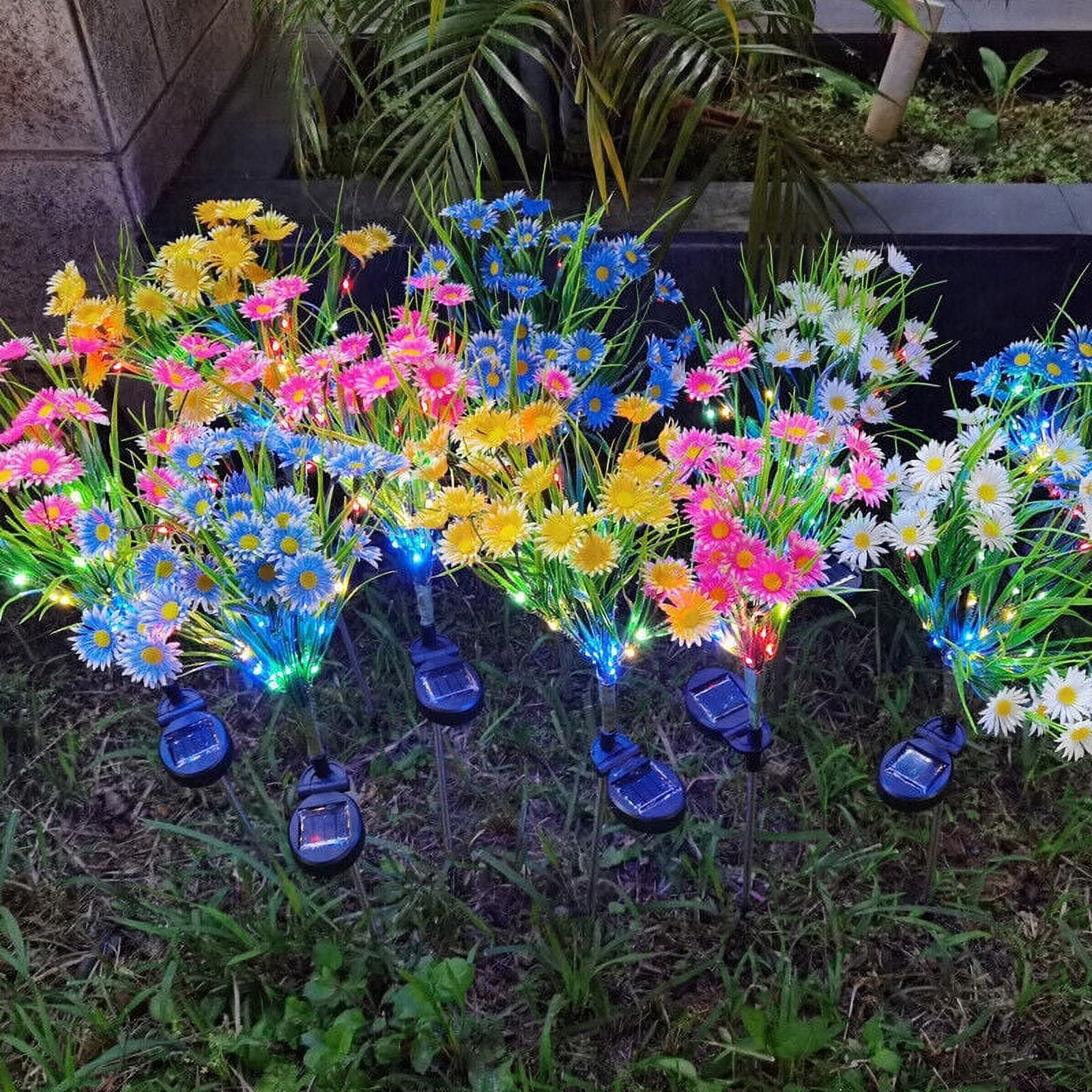 2 Pack Solar Garden Stake Lights, 21 LED Daisy Flowers Solar Decorative ...