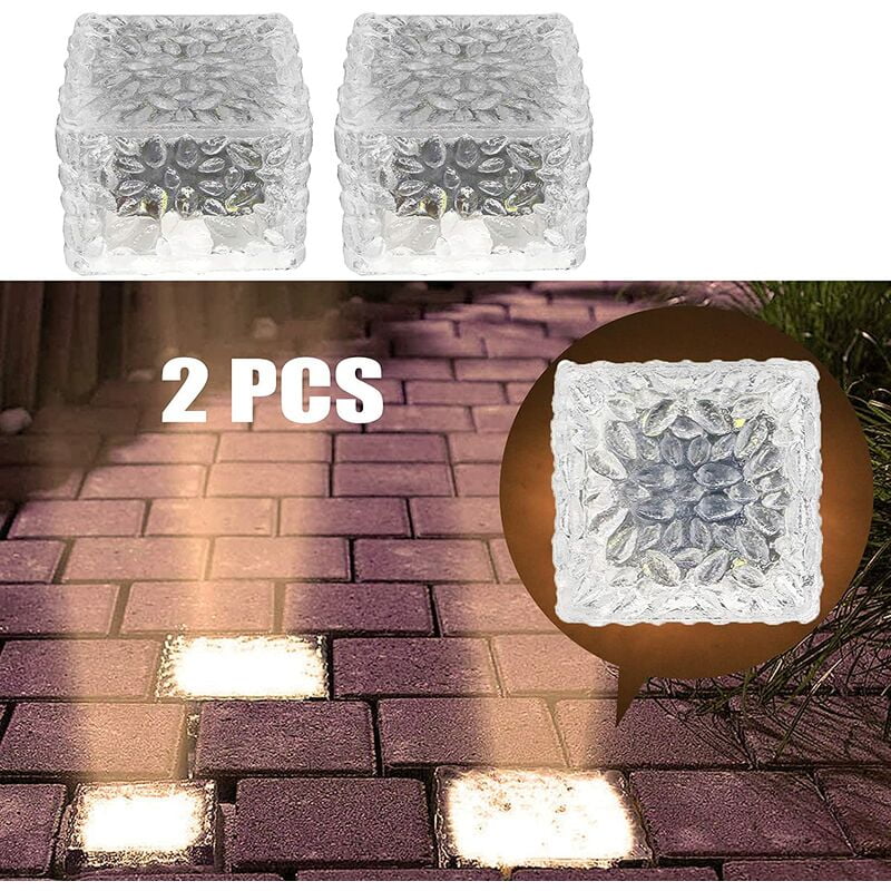 2 Pack Solar Glass Paver Outdoor, On/Off Light Sensor, Waterproof Path ...