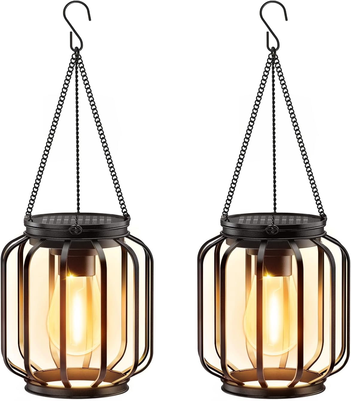 2-Pack Solar Hanging Lantern, Outdoor LED Warm Light for Patio Decor ...