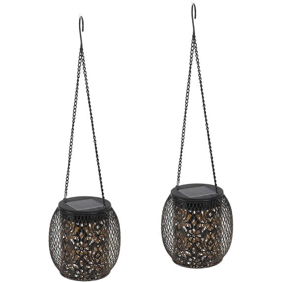 2-Pack Solar Hanging Lanterns - Iron for Outdoor Dcor, Solar Powered ...