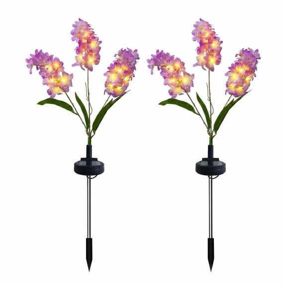 2 Pack Solar Hyacinth Flower Lights Outdoor, Waterproof LED Solar ...