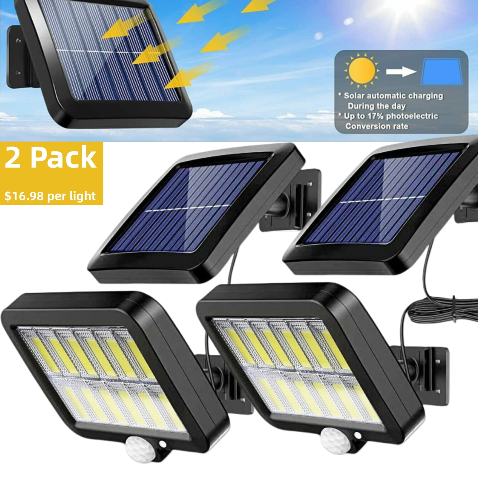 2 Pack Solar LED Floodlights, Solar Lights Bright, Flood Light Outdoor ...