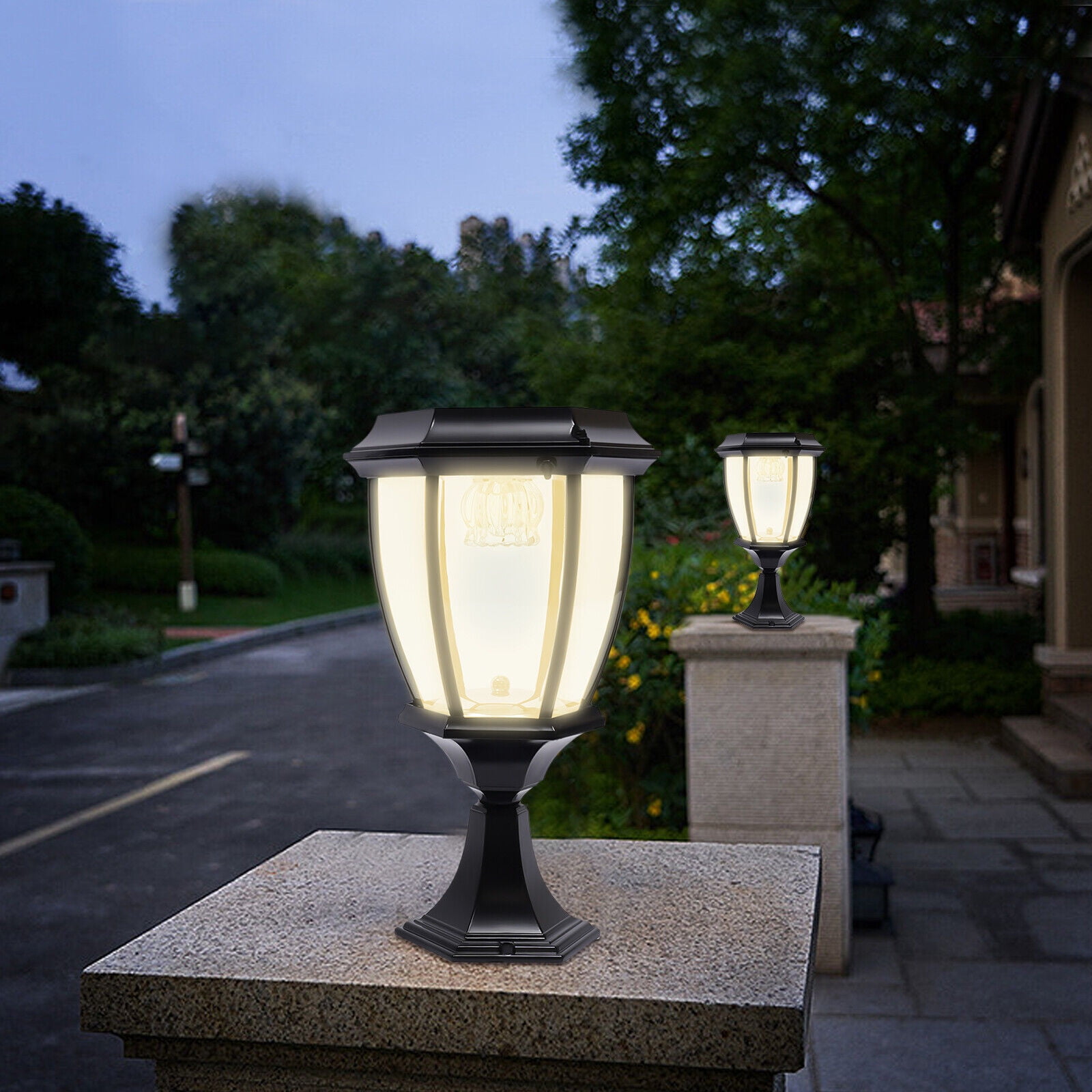2-Pack Solar LED Post Light Lamp Yard Driveway Fence Outdoor Pillar ...