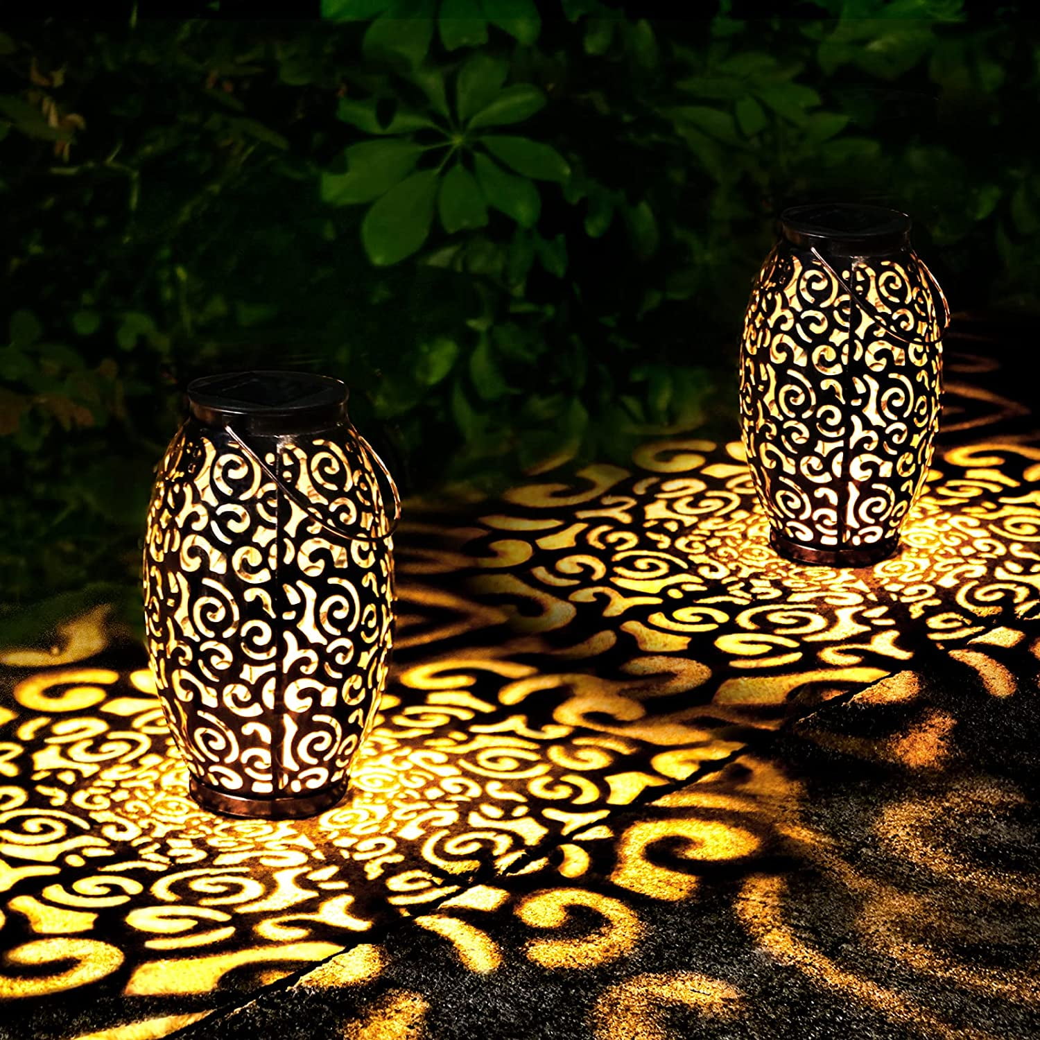 2 Pack Solar Lantern Garden Hanging Outdoor Solar Lights Table Lights ...