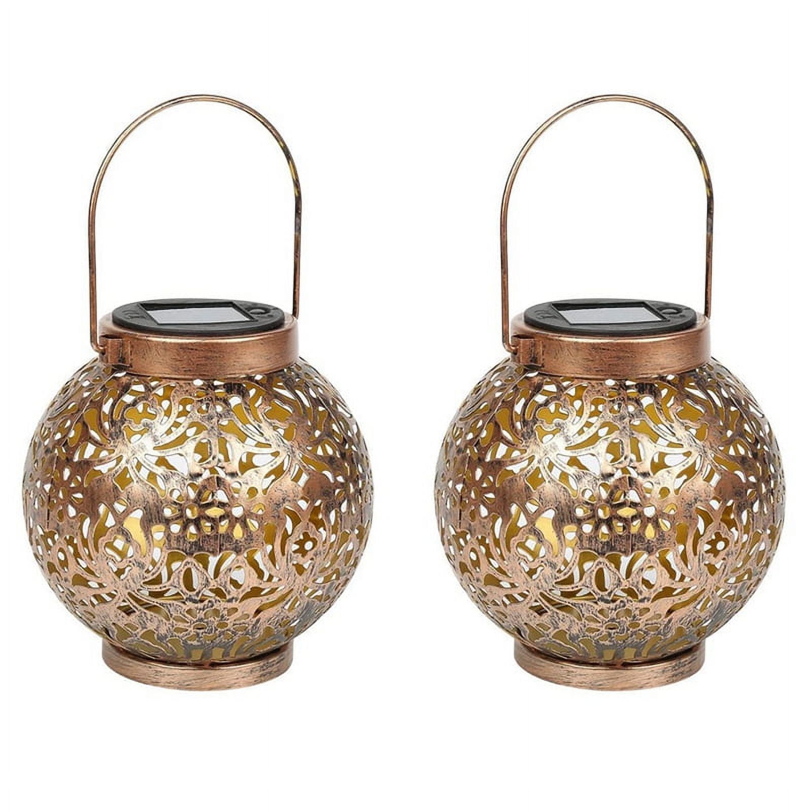 2 Pack Solar Lantern for Outdoors, Metal Solar Lights Solar Lantern ...