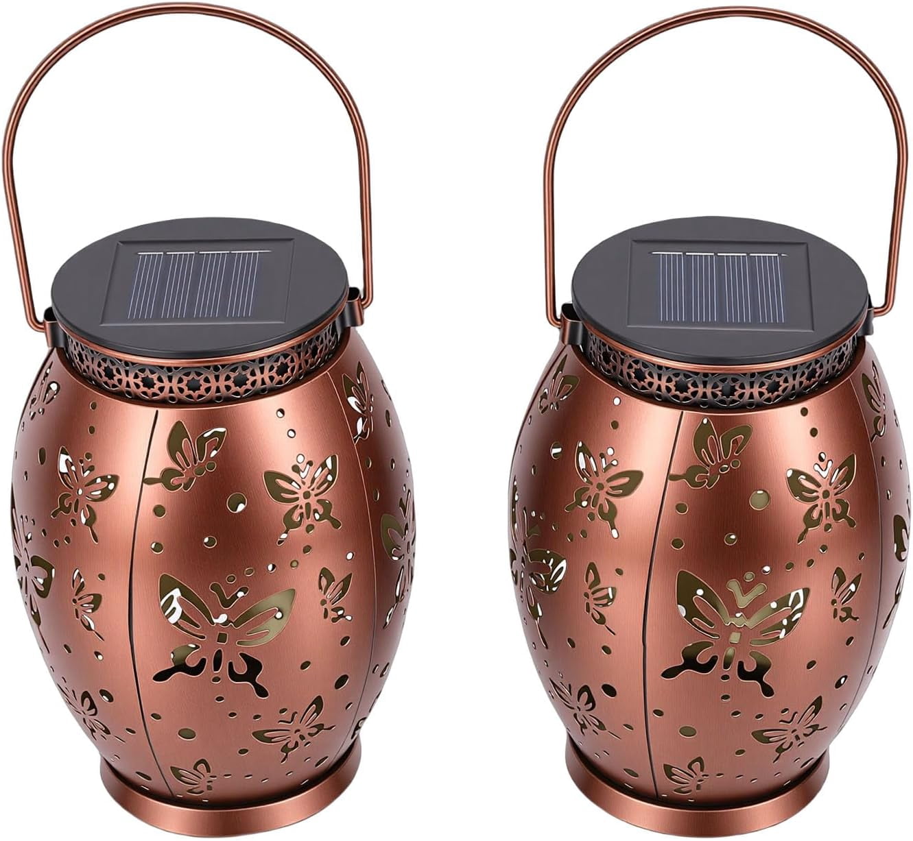 2 Pack Solar Lanterns Outdoor, Metal IP65 Water Proof Hanging Solar ...