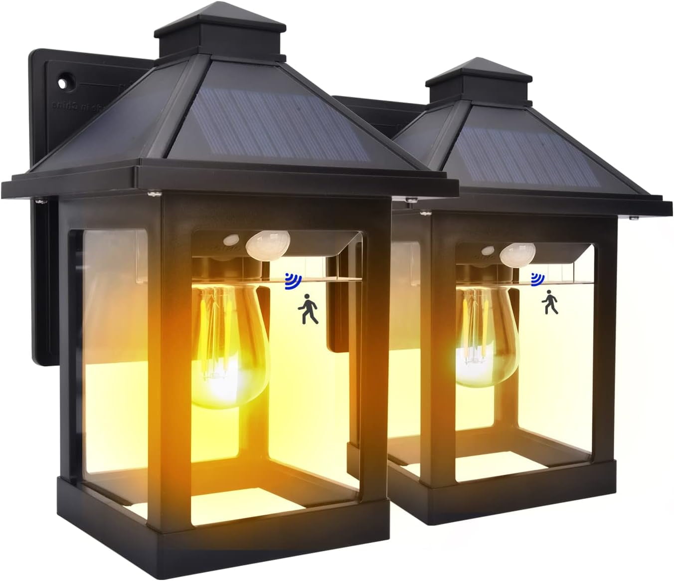2 Pack Solar Lanterns Outdoor IP65, 3 Modes Dusk to Motion Sensor LED ...