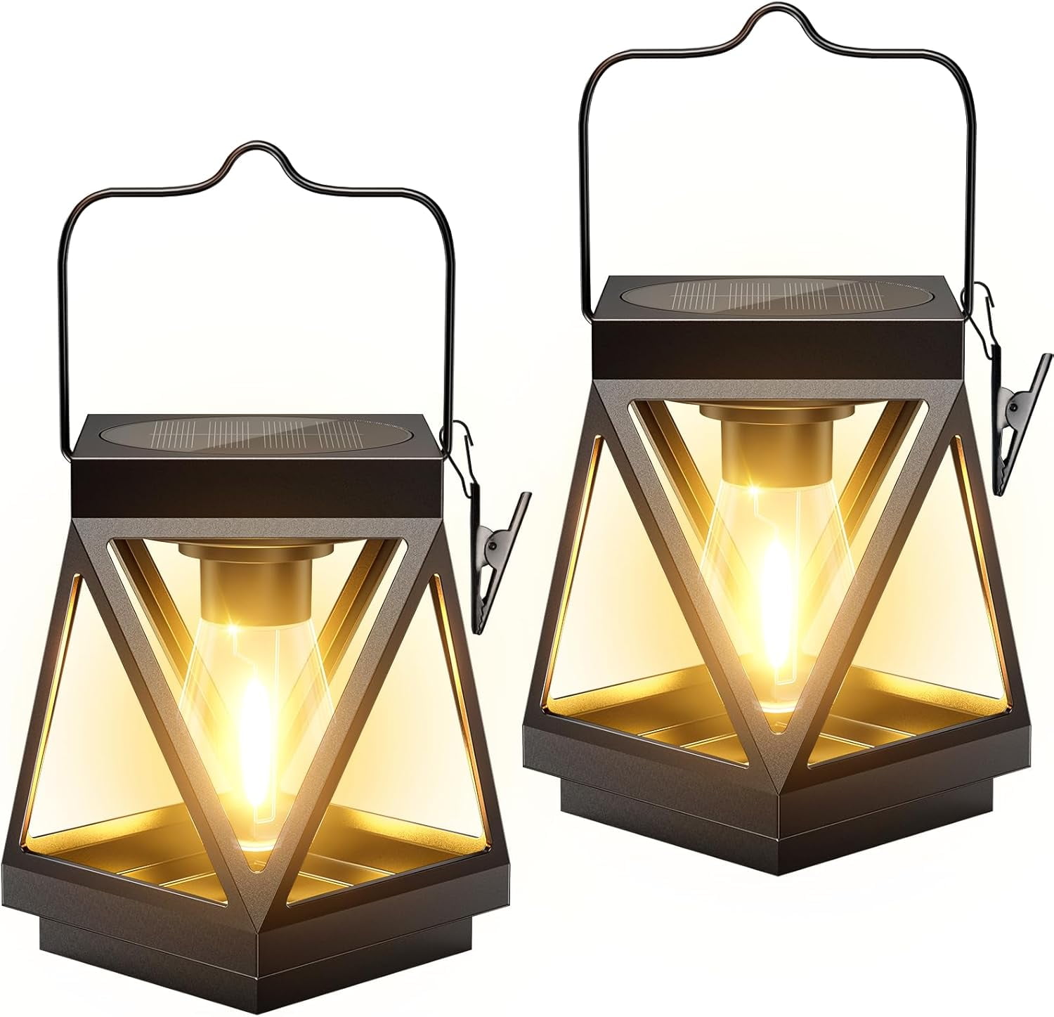 2 Pack Solar Lanterns Outdoor , Upgraded Black Metal Solar Lights ...